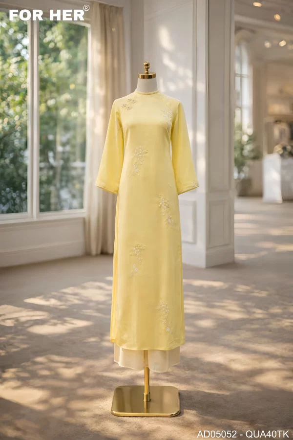 Áo dài Vân An 4 tà hoa nhí vàng AD05052 – For Her Fashion